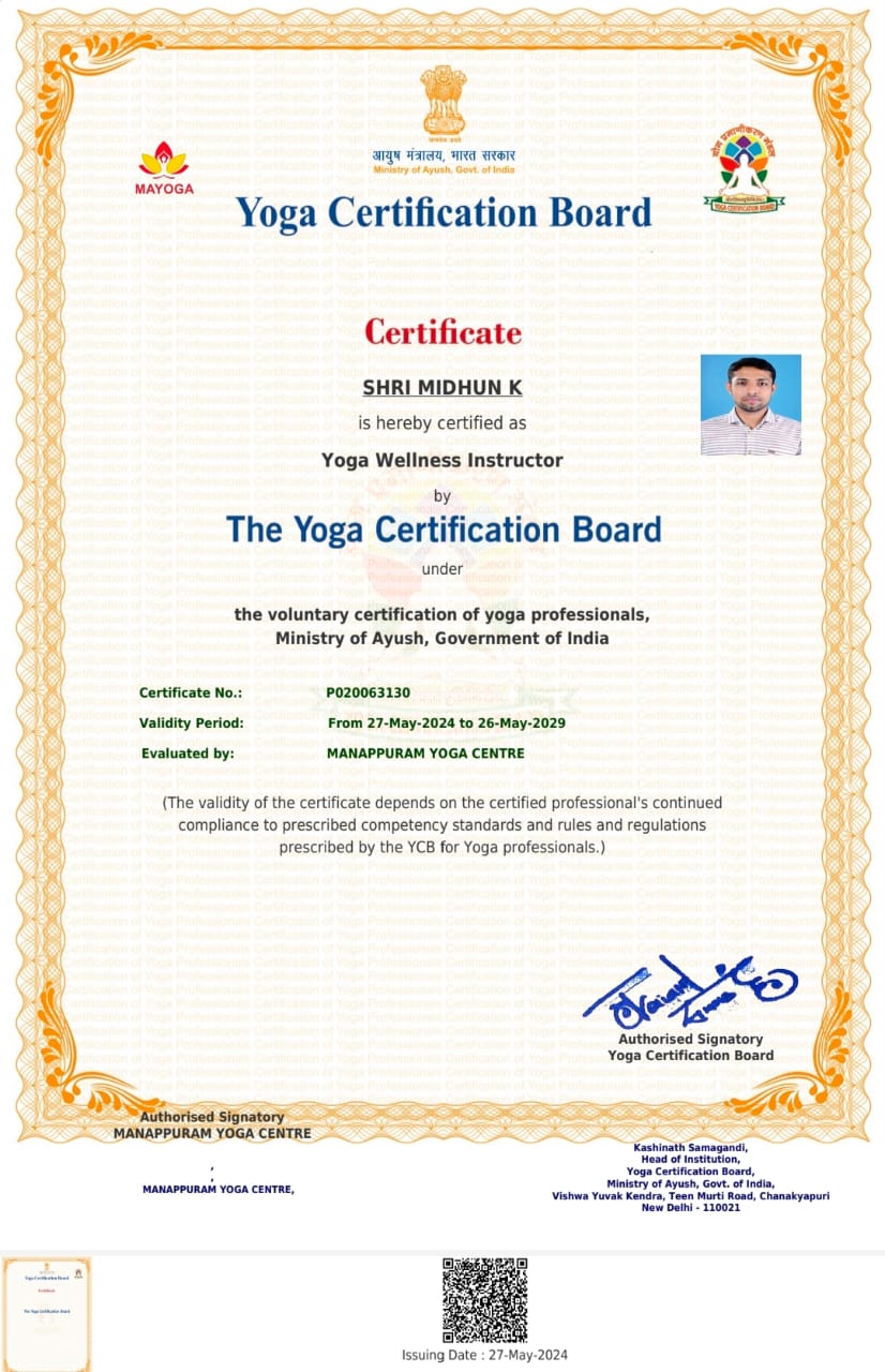 Certificate of Ayush Affiliation | manappuram_Yogacenter Certificate of Ayush Affiliation | manappuram_Yogacenter